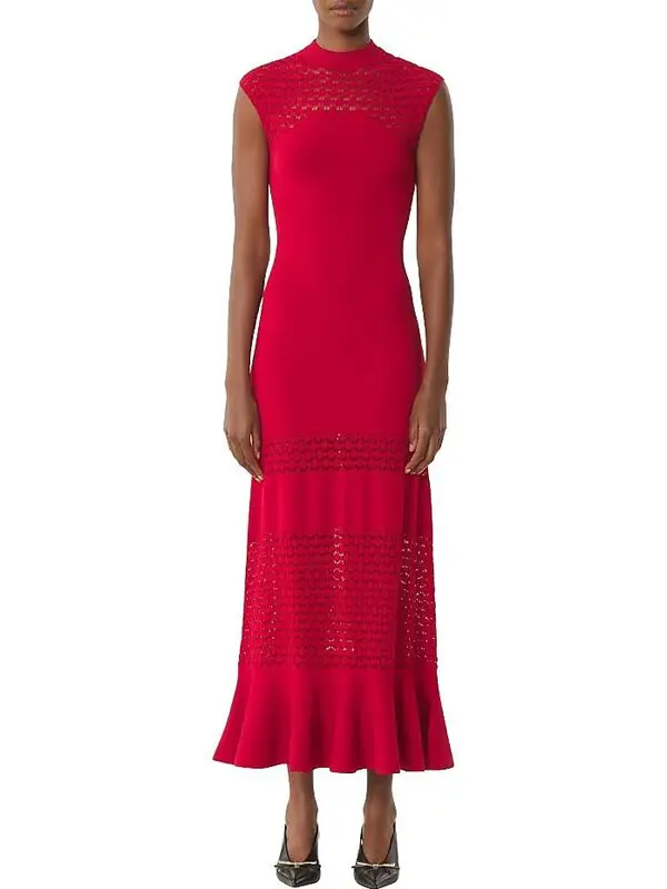 LANVIN Lace Detail Viscose Dress - Rouge Anemone
