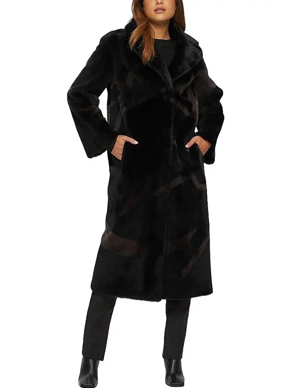 Gorski Merino Shearling Intarsia Coat - Black/brown