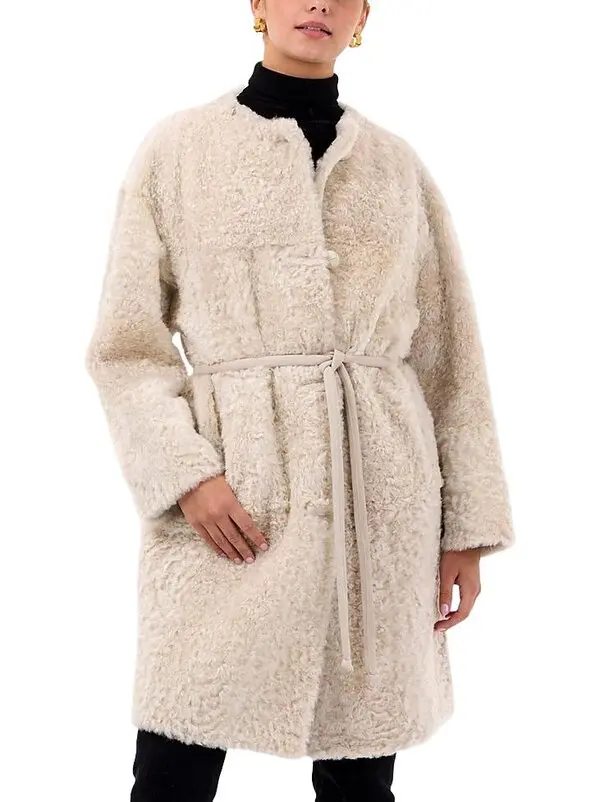 Gorski Reversible Collarless Shearling Coat - Beige/beige