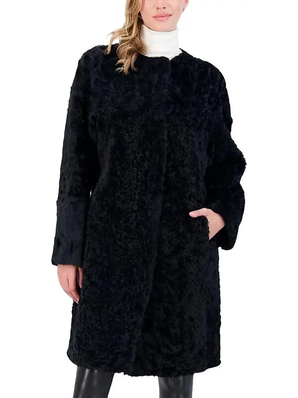 Gorski Reversible Collarless Shearling Coat - Black/black