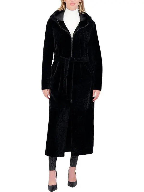 Gorski Shearling Parka With Belt - Black/black