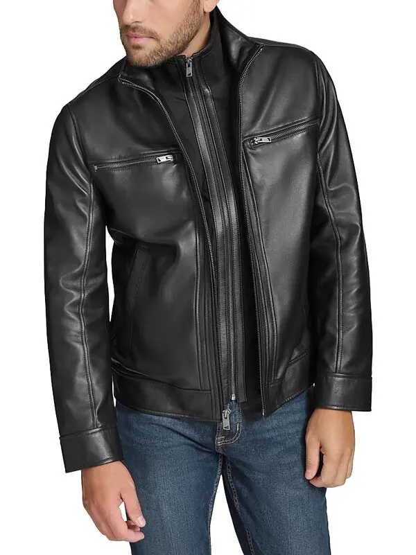 Andrew Marc Winton Leather Bomber Jacket - Black
