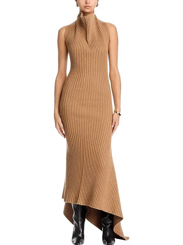 Victoria Beckham Draped Ribbed Dress - Dark Carmel