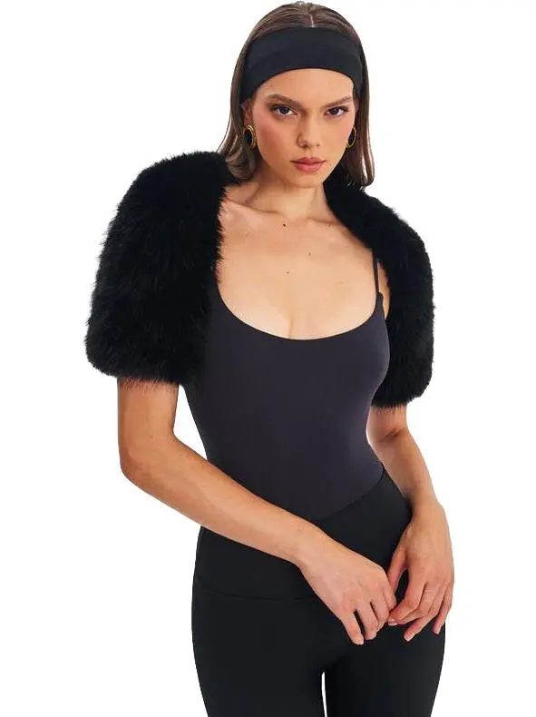 MISS CIRCLE Kori Faux Fur Micro Bolero - Black