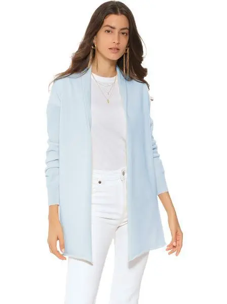 MONTICELLI CASHMERE Long Open Front Pure Cashmere Cardigan - Baby Blue