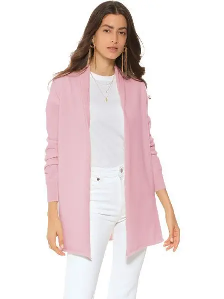 MONTICELLI CASHMERE Long Open Front Pure Cashmere Cardigan - Baby Pink