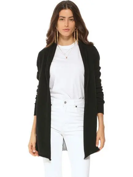 MONTICELLI CASHMERE Long Open Front Pure Cashmere Cardigan - Black