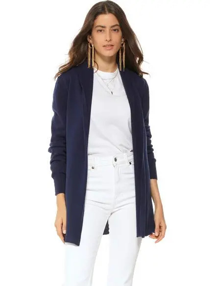 MONTICELLI CASHMERE Long Open Front Pure Cashmere Cardigan - Blue
