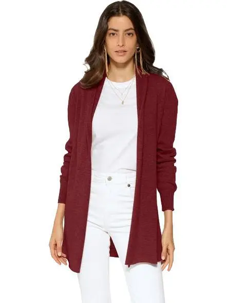 MONTICELLI CASHMERE Long Open Front Pure Cashmere Cardigan - Bordeaux