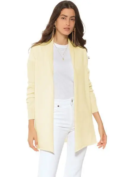 MONTICELLI CASHMERE Long Open Front Pure Cashmere Cardigan - Butter Yellow