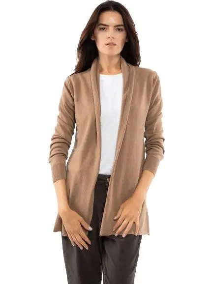 MONTICELLI CASHMERE Long Open Front Pure Cashmere Cardigan - Camel