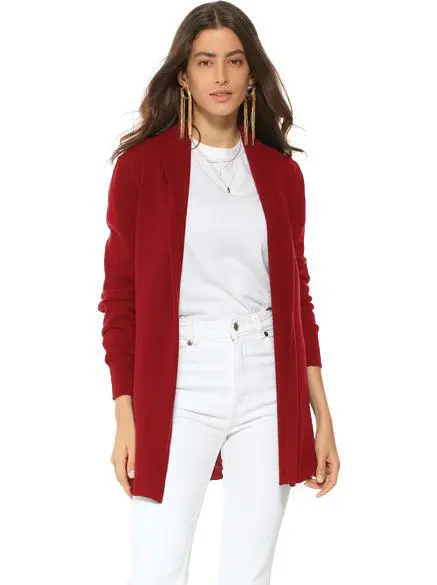 MONTICELLI CASHMERE Long Open Front Pure Cashmere Cardigan - Chianti