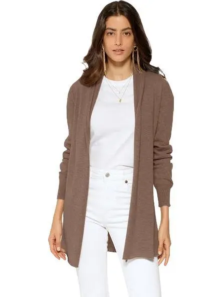 MONTICELLI CASHMERE Long Open Front Pure Cashmere Cardigan - Coffee