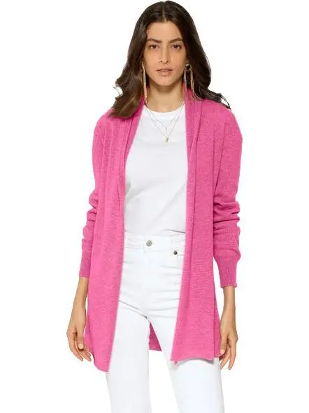 MONTICELLI CASHMERE Long Open Front Pure Cashmere Cardigan - Fuchsia