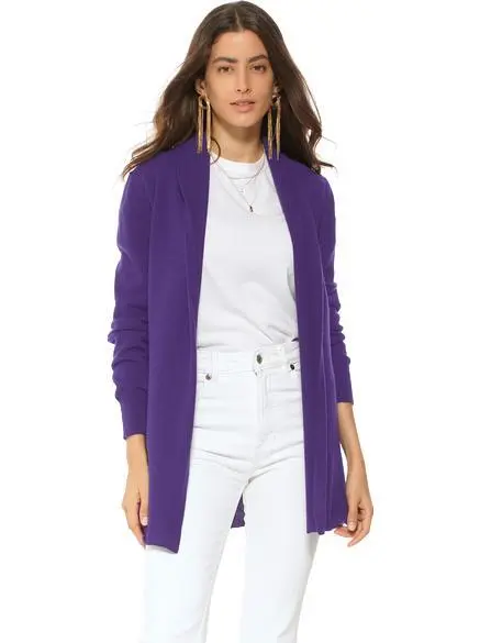 MONTICELLI CASHMERE Long Open Front Pure Cashmere Cardigan - Iris Purple