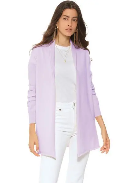 MONTICELLI CASHMERE Long Open Front Pure Cashmere Cardigan - Lilac