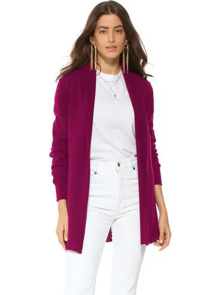 MONTICELLI CASHMERE Long Open Front Pure Cashmere Cardigan - Magenta