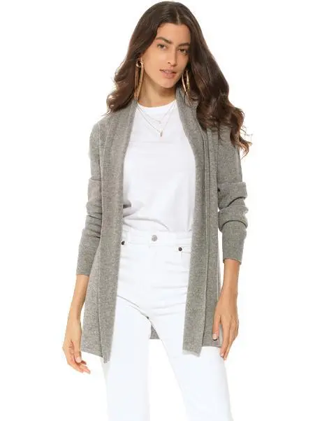 MONTICELLI CASHMERE Long Open Front Pure Cashmere Cardigan - Medium Grey