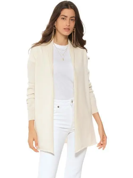 MONTICELLI CASHMERE Long Open Front Pure Cashmere Cardigan - Milk White