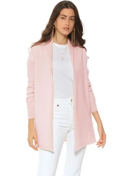 MONTICELLI CASHMERE Long Open Front Pure Cashmere Cardigan - Old Rose