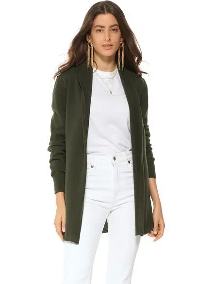 MONTICELLI CASHMERE Long Open Front Pure Cashmere Cardigan - Olive Green