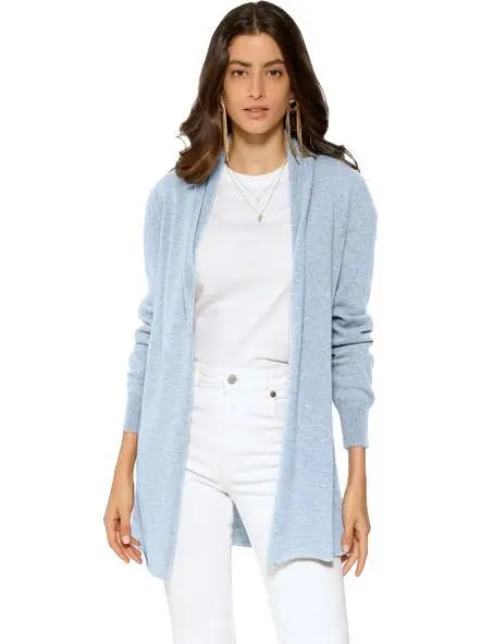 MONTICELLI CASHMERE Long Open Front Pure Cashmere Cardigan - Pastel Blue