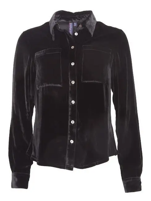 LORDS OF HARLECH Sylvia Velvet Shirt - Black Velvet