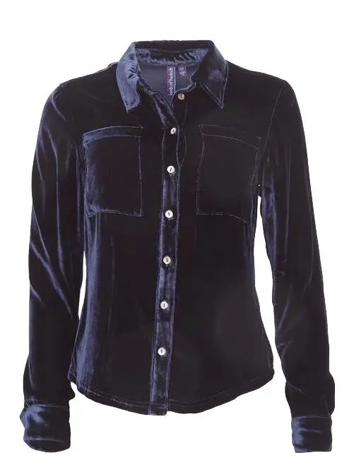 LORDS OF HARLECH Sylvia Velvet Shirt - Navy Velvet