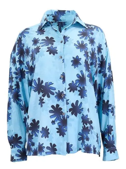 LORDS OF HARLECH Silk Oversized Blouse - Rambla Floral Teal