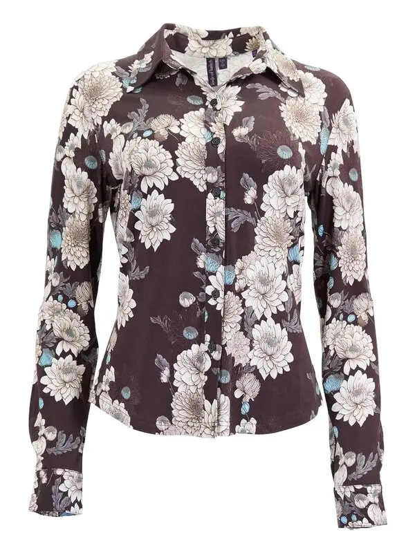 LORDS OF HARLECH Stephanie Stretch Knit Shirt - Serious Floral Black
