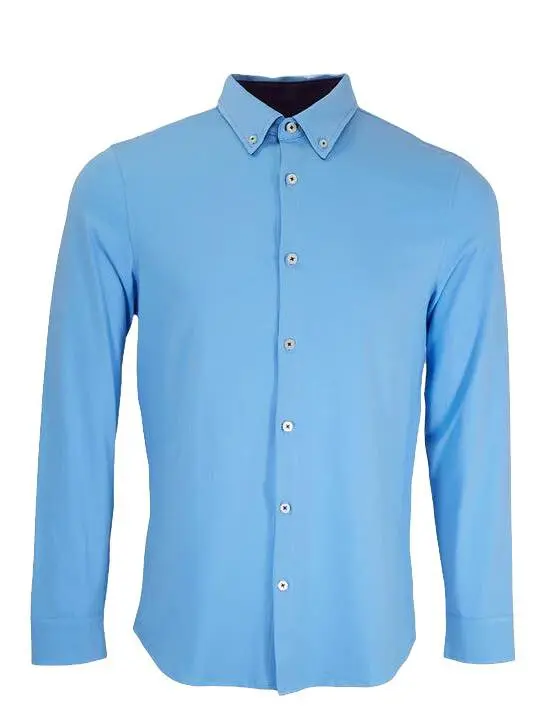 LORDS OF HARLECH Sawyer Knit Button-up Shirt - Blue