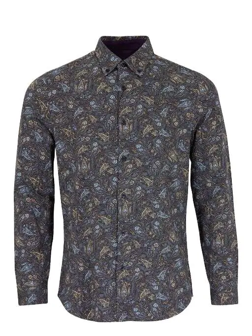 LORDS OF HARLECH Sawyer Knit Button-up Shirt - Madrid Paisley Smoke