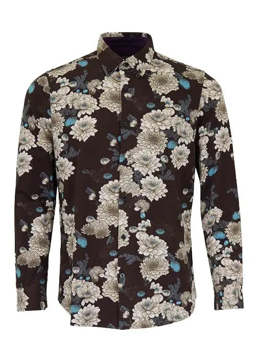 LORDS OF HARLECH Sawyer Knit Button-up Shirt - Serious Floral Black