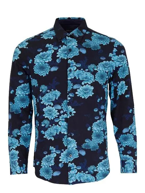 LORDS OF HARLECH Sawyer Knit Button-up Shirt - Serious Floral Navy