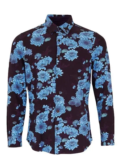 LORDS OF HARLECH Sawyer Knit Button-up Shirt - Serious Floral Plum