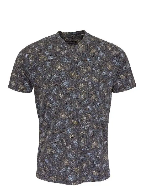LORDS OF HARLECH Maze V-neck Tee - Madrid Paisley Smoke