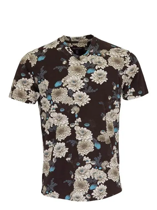 LORDS OF HARLECH Maze V-neck Tee - Serious Floral Black