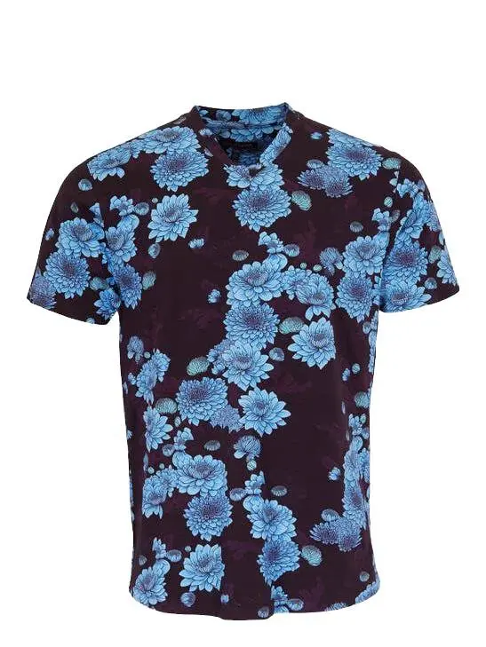 LORDS OF HARLECH Maze V-neck Tee - Serious Floral Plum