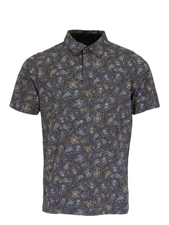 LORDS OF HARLECH Pietro Stretch Cotton Polo Shirt - Madrid Paisley Smoke