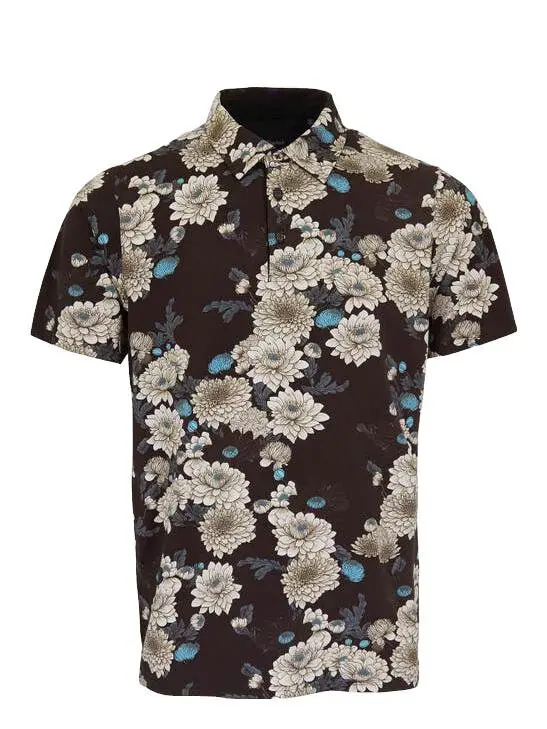 LORDS OF HARLECH Pietro Stretch Cotton Polo Shirt - Serious Floral Black