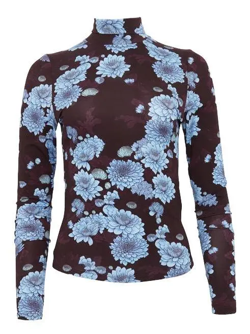 LORDS OF HARLECH Stretch Knit Turtleneck - Serious Floral Plum