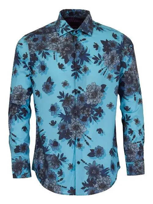 LORDS OF HARLECH Nicoli Button-up Shirt - Valencia Floral Teal