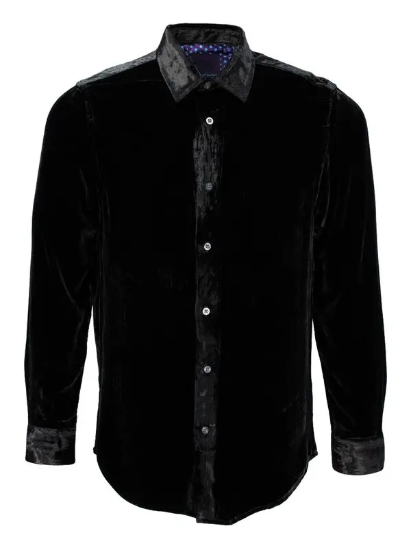 LORDS OF HARLECH Ned Button-up Velvet Shirt - Black