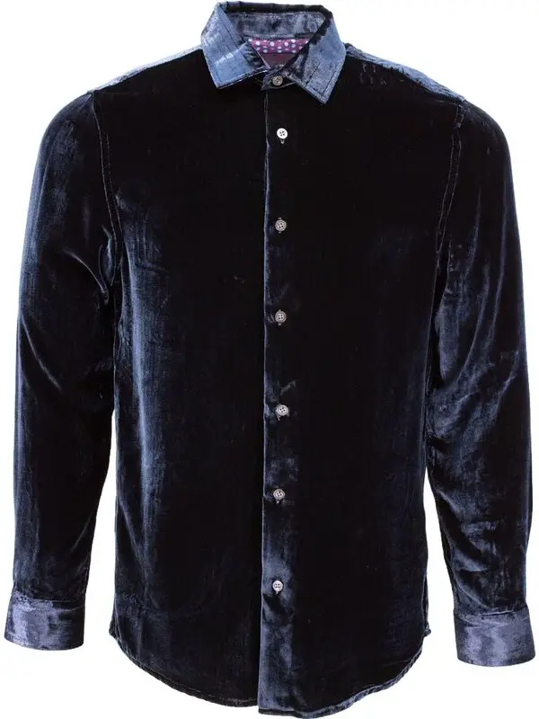 LORDS OF HARLECH Ned Button-up Velvet Shirt - Navy