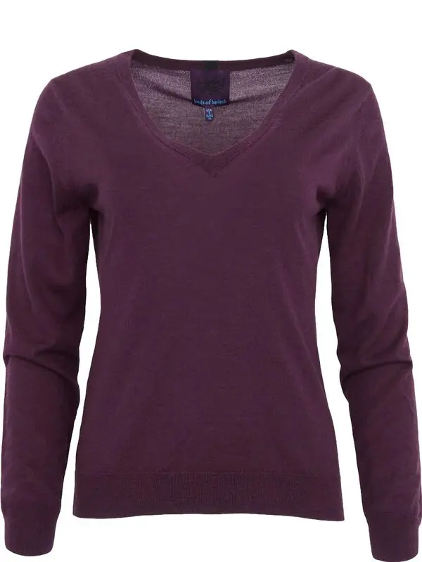 LORDS OF HARLECH Sasha Cashmere Blend V-neck Sweater - Plum