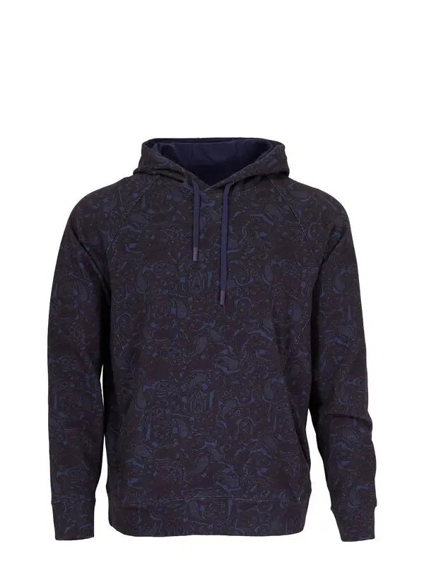 LORDS OF HARLECH Hank Brushed Interlock Hoodie - Madrid Paisley Navy