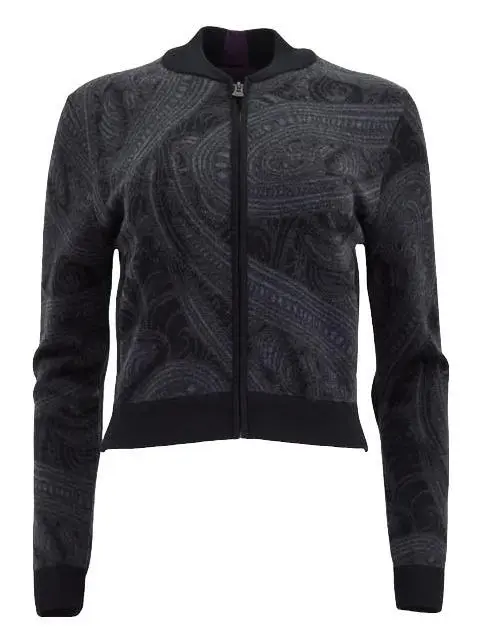 LORDS OF HARLECH Merino Wool Zip-up Jacquard Cardigan Sweater - Badalona Charcoal