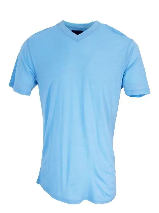 LORDS OF HARLECH Victor Extra Fine Merino Wool V-neck Shirt - Blue