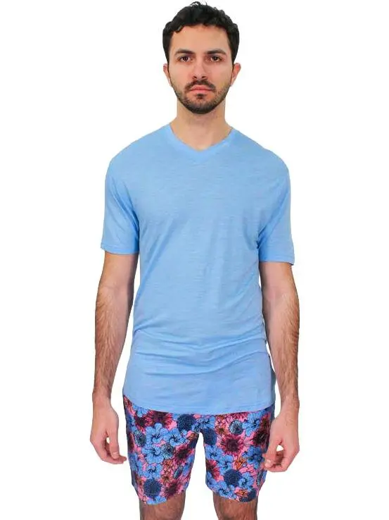 LORDS OF HARLECH Victor Extra Fine Merino Wool V-neck Shirt - Blue