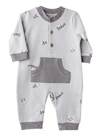 ANDY WAWA Panda Print Romper - Grey